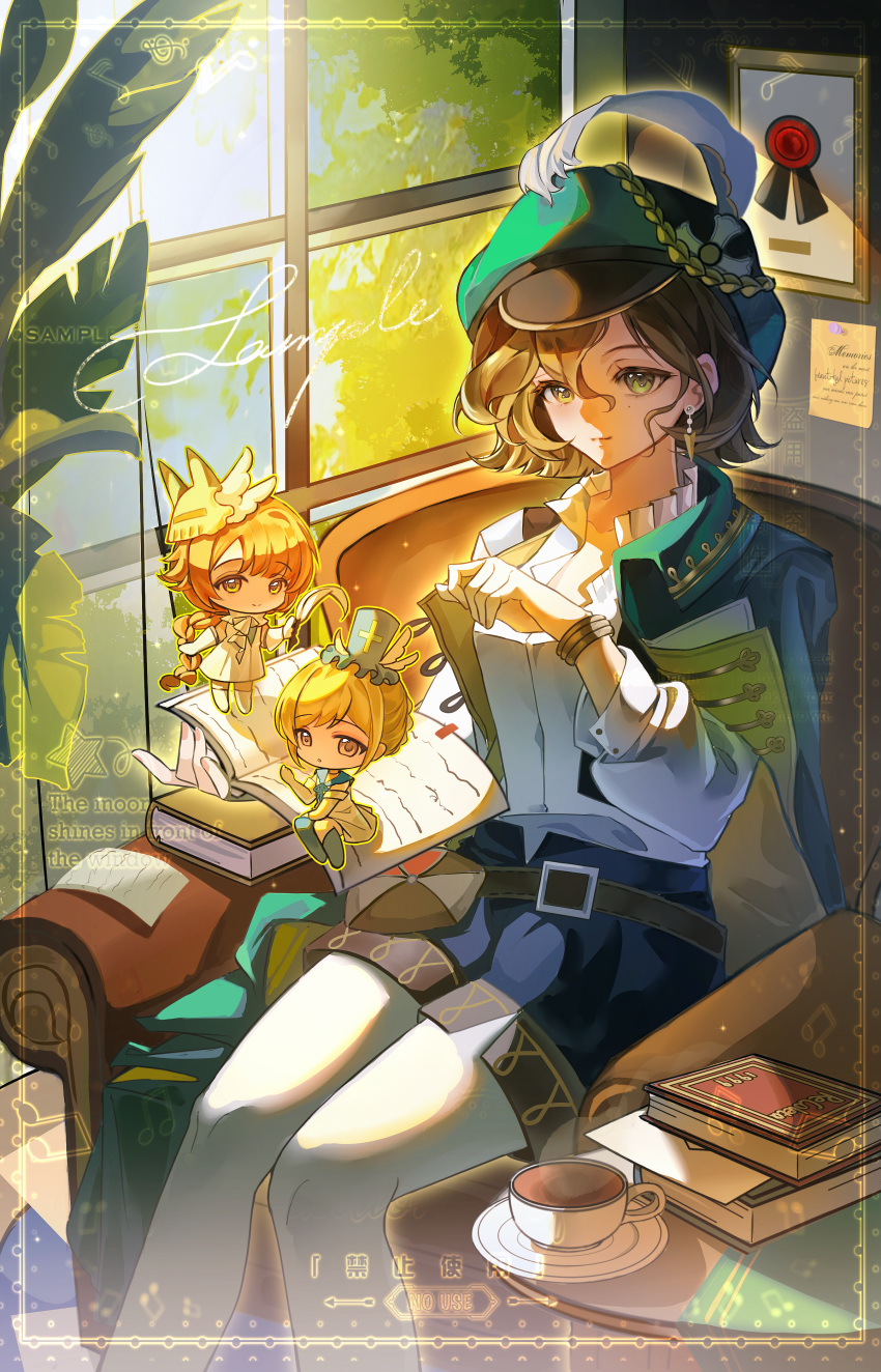 Safebooru - 3girls absurdres black shorts black vest blonde hair book ...