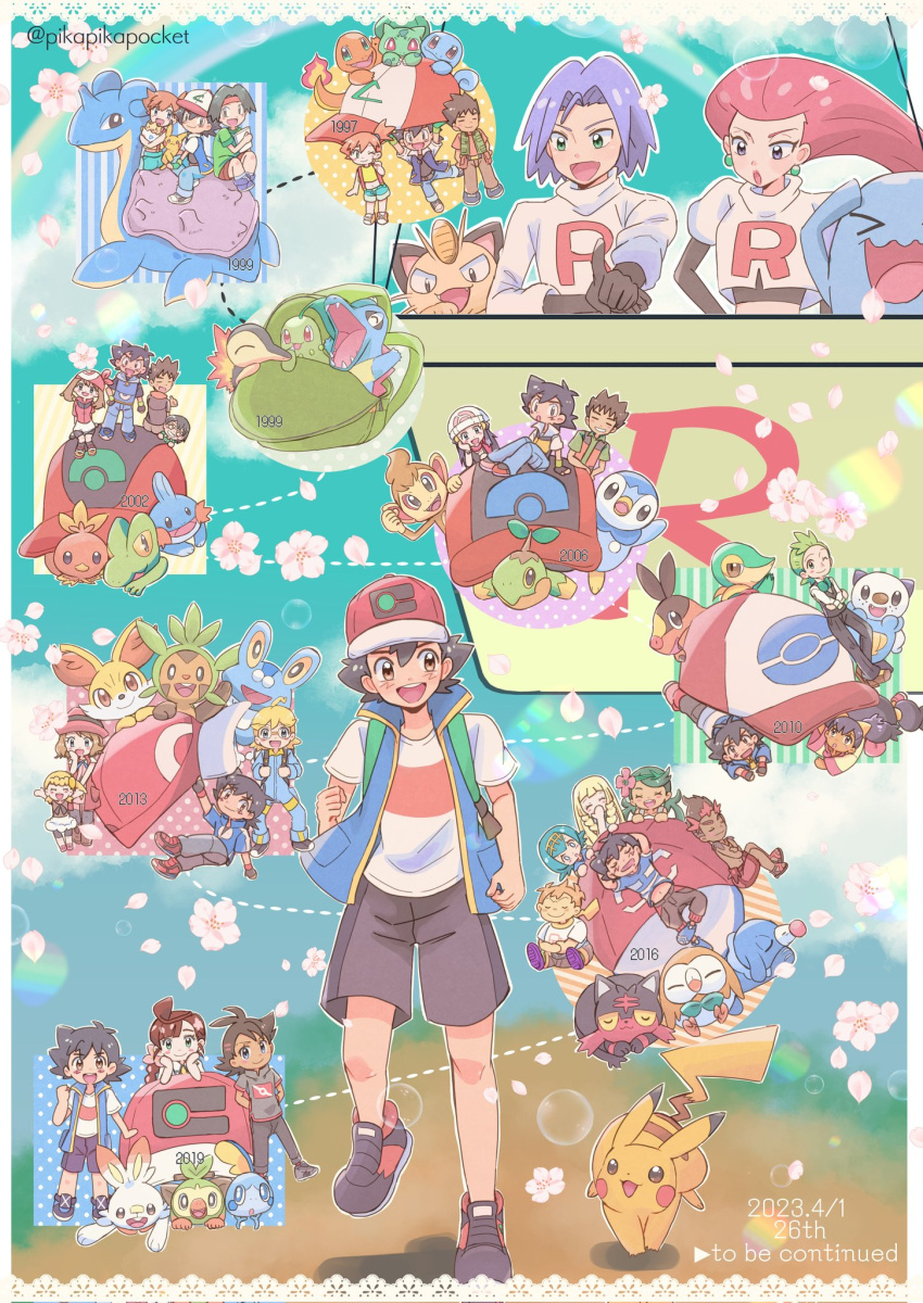 Safebooru - 6+boys 6+girls arms behind back arms behind head artist name ash ketchum backpack ...
