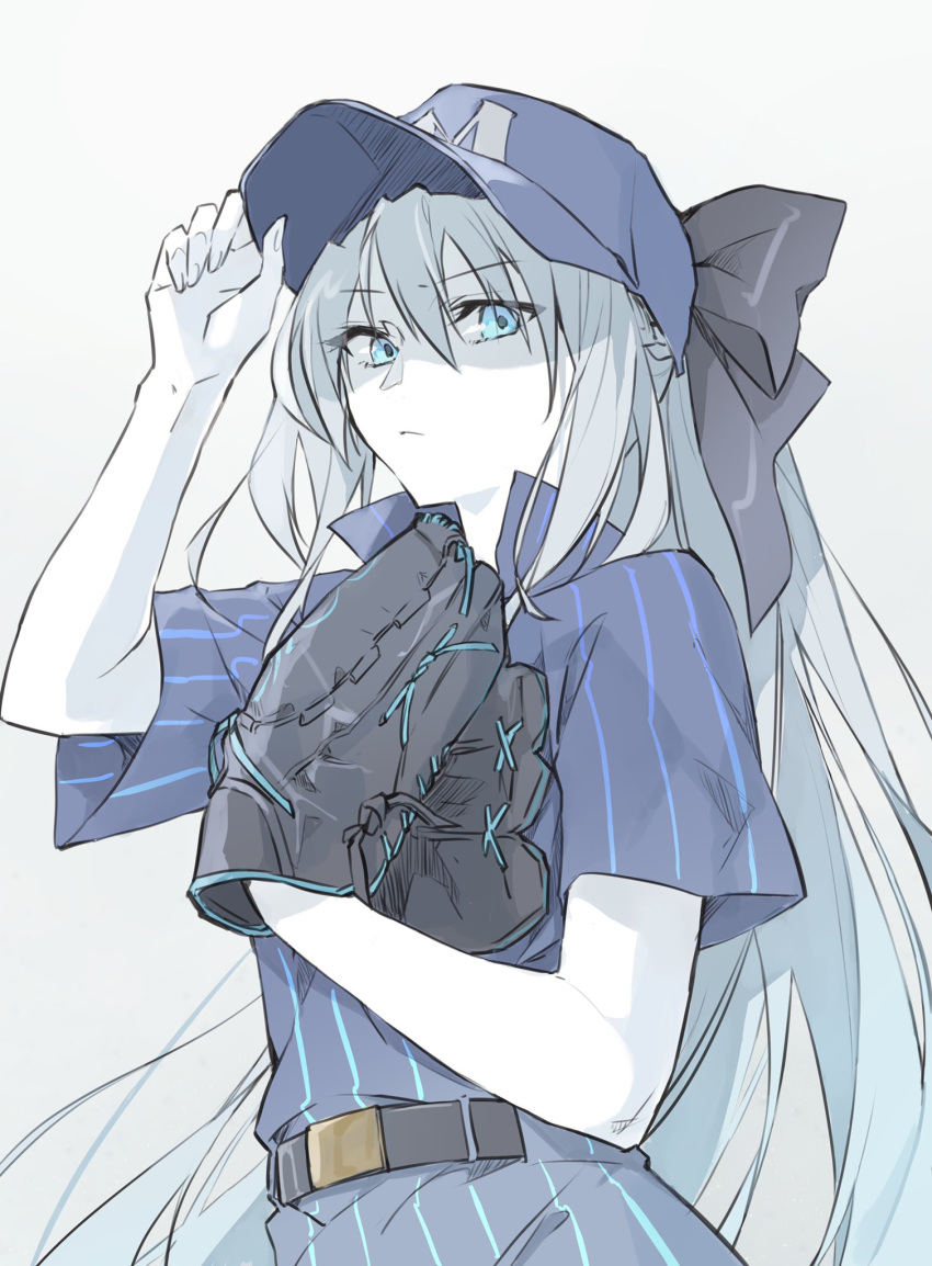 Safebooru - 1girl baseball cap baseball mitt baseball uniform belt blue ...