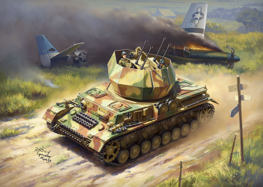 Safebooru - 2boys 2cm flakvierling 38 aircraft airplane anti-aircraft ...