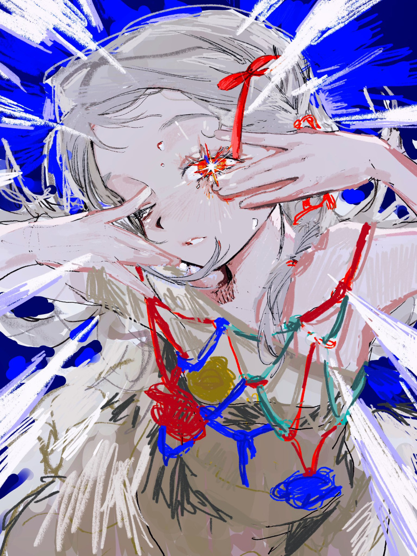 Safebooru - 1girl blue background blue theme clenched teeth closed ...