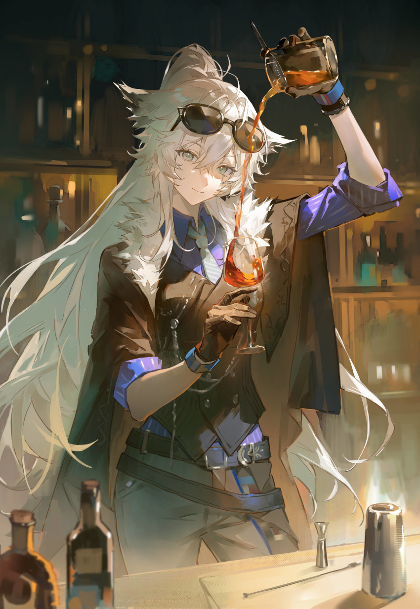 Safebooru - 1girl absurdres animal ears arknights arm up bar (place ...