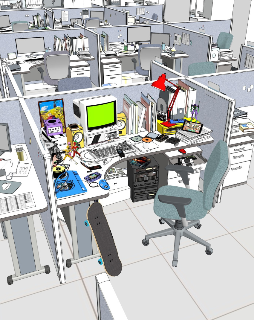 Safebooru - chair commentary computer computer mouse cubicle desk desk ...