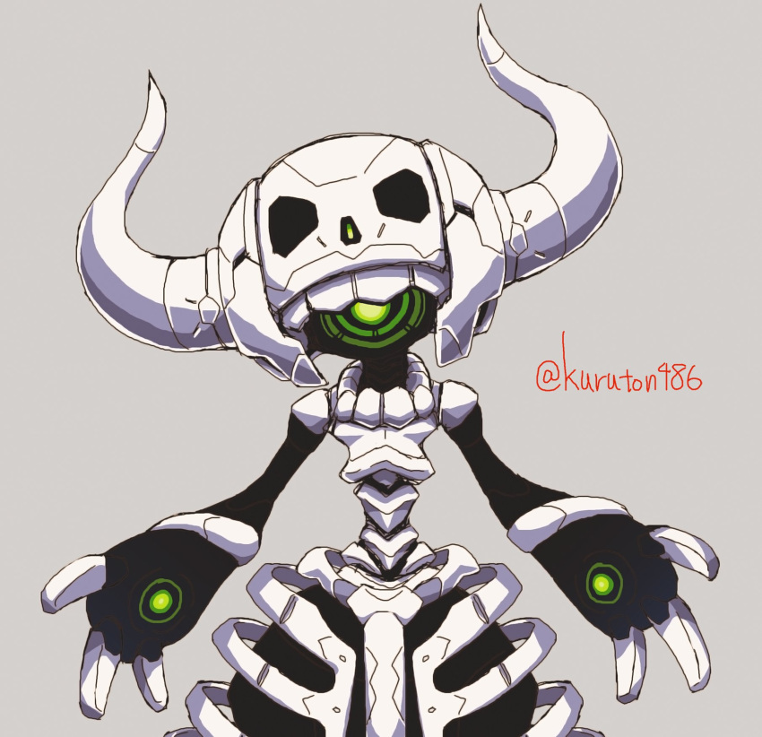 Safebooru - green eyes grey background head tilt highres horns humanoid ...