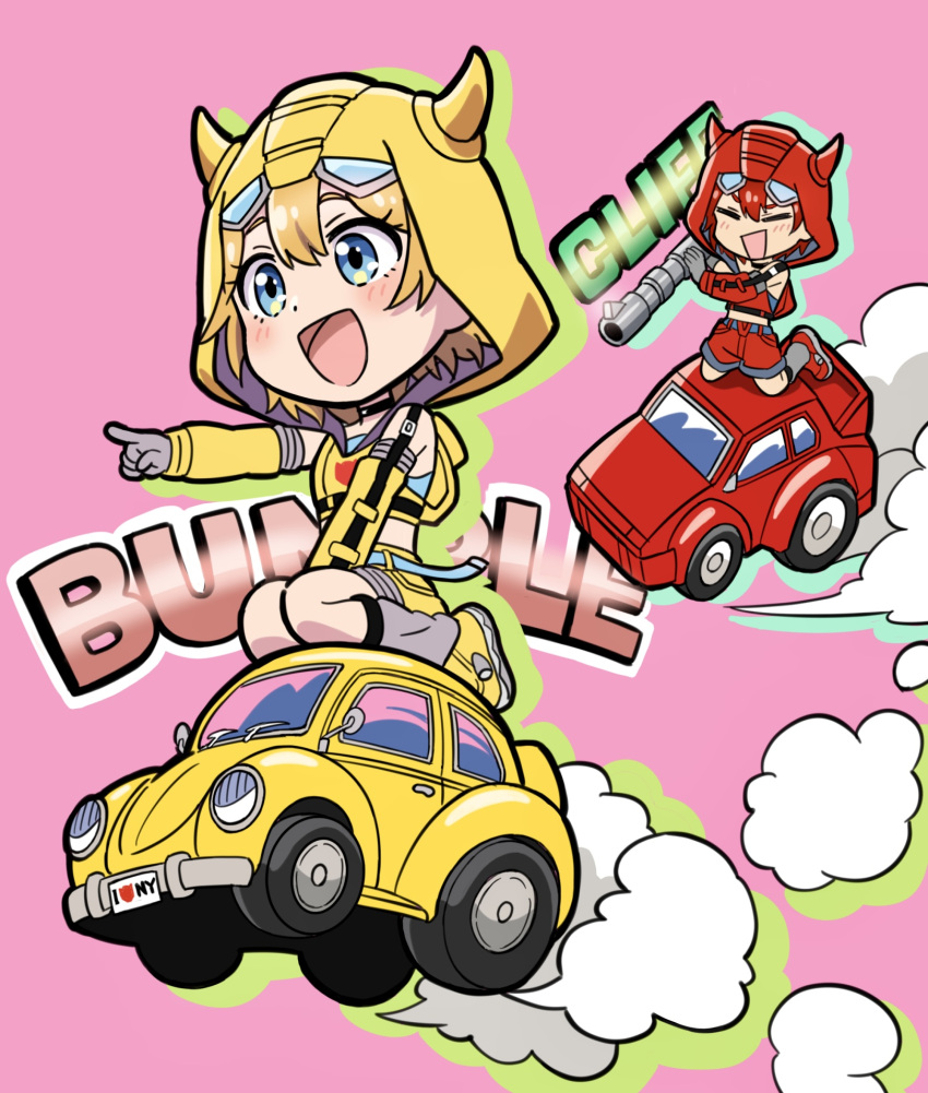 Safebooru - 2girls :d autobot belt black choker blonde hair blue belt ...