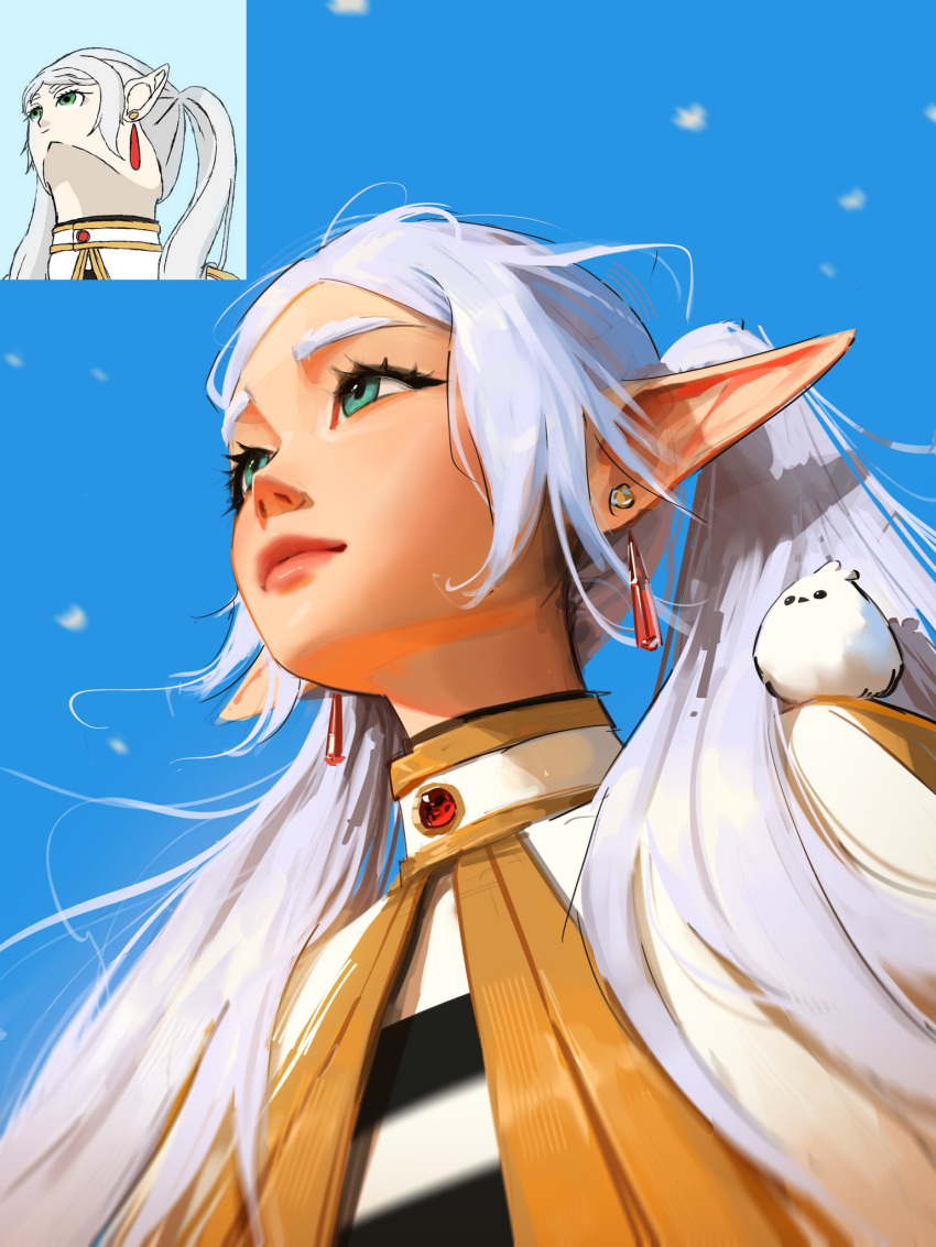 Safebooru - 1girl animal on shoulder bird bird on shoulder earrings elf ...