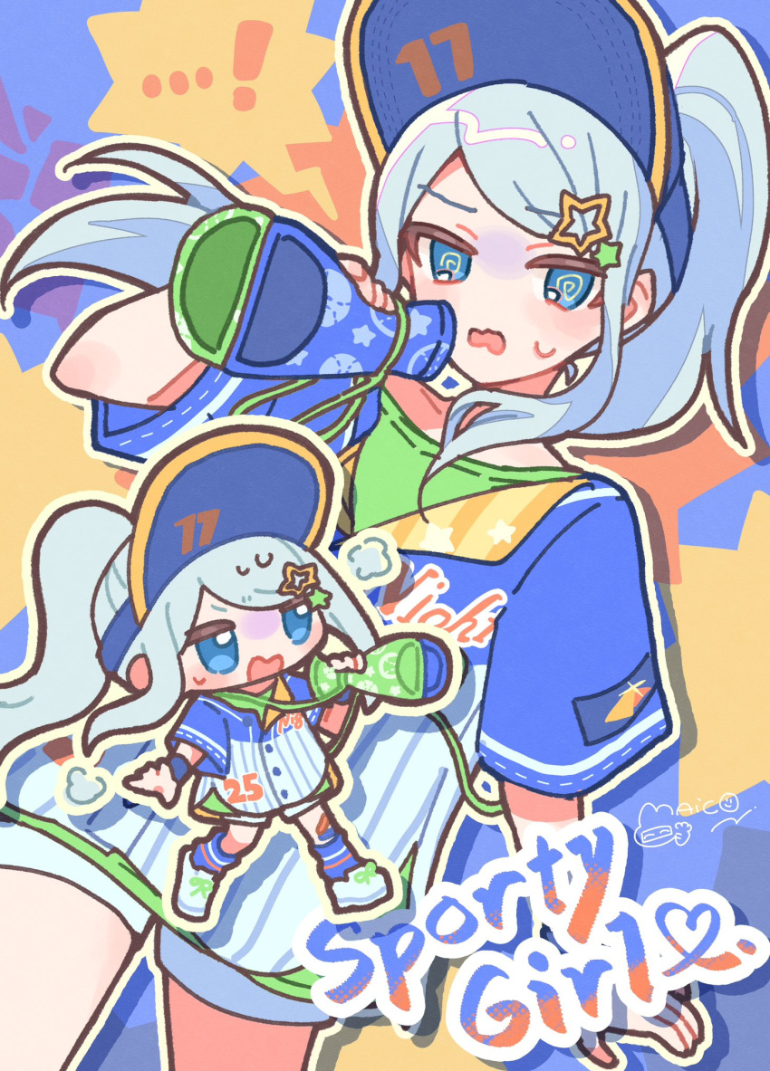 Safebooru - @ @ blue eyes blue hair chibi english text hair ornament ...