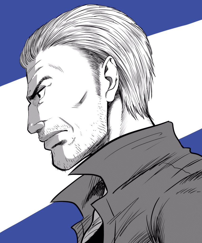 Safebooru - 1boy beard stubble blue background commentary request ...