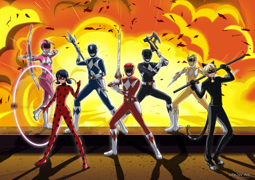 Safebooru - 3girls 4boys absurdres adrien agreste animal ears arms up ...