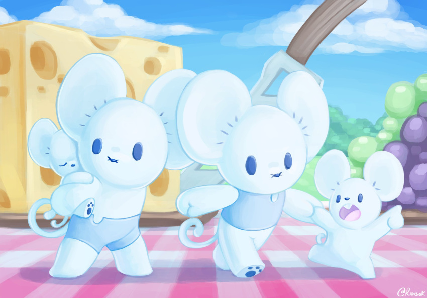 Safebooru - blue sky cheese closed eyes food highres maushold mouse no humans open mouth ...