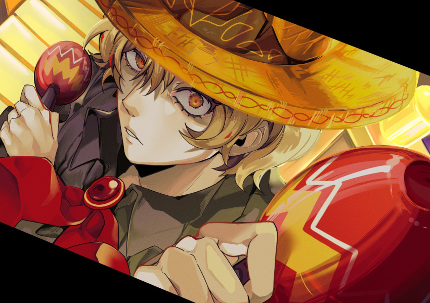 Safebooru - 1boy blonde hair close-up highres holding instrument limbus ...