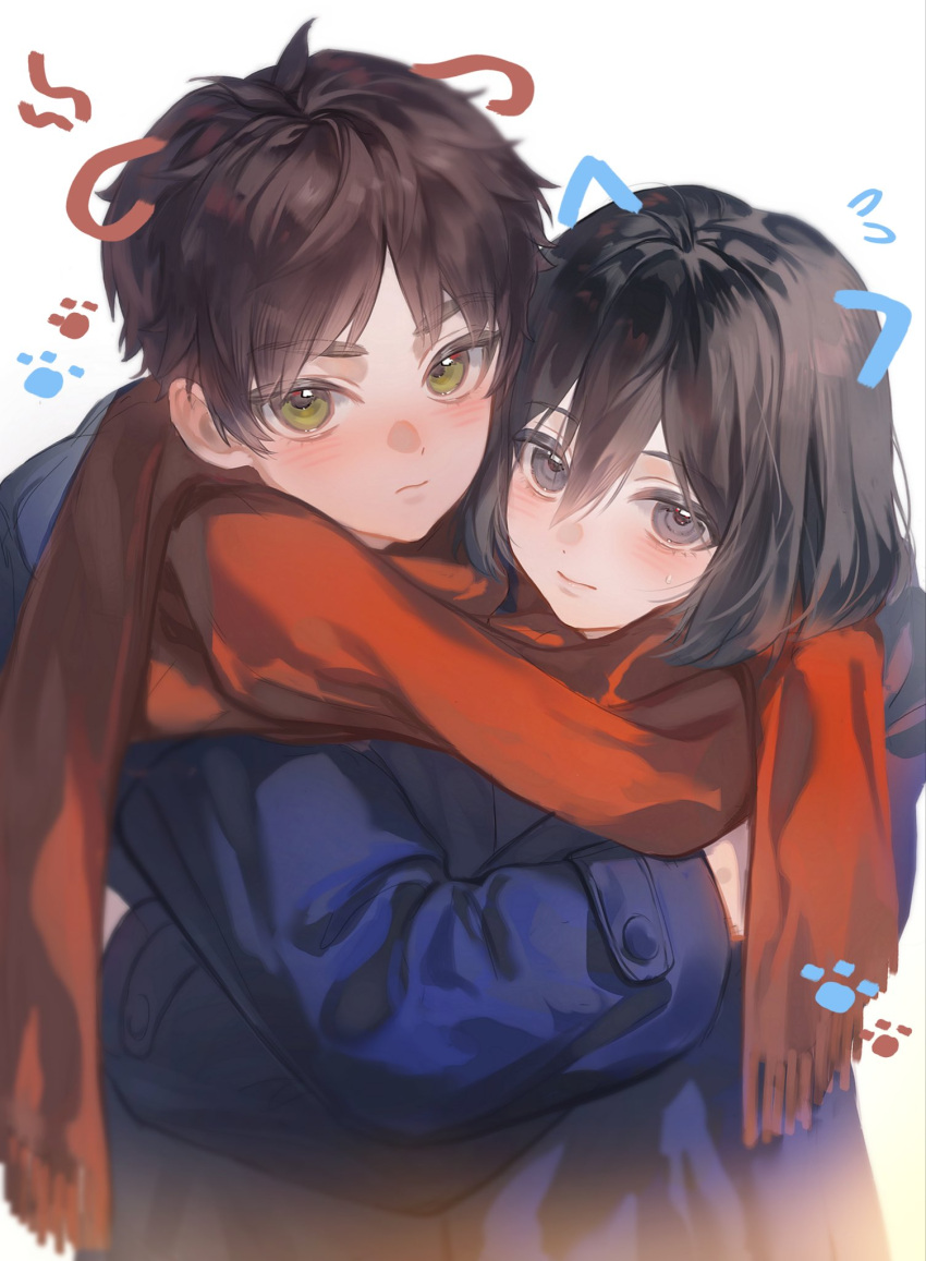 Safebooru - 1boy 1girl aged down animal ears black hair blue coat blush ...