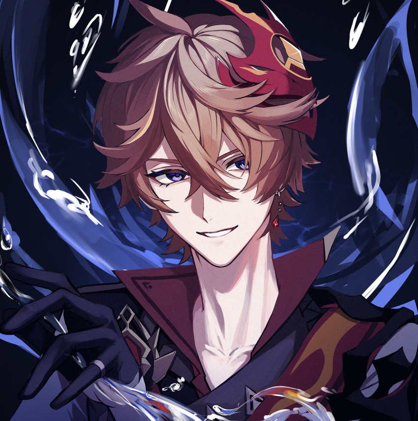 Safebooru - 1boy black gloves blue eyes commentary request crossed ...