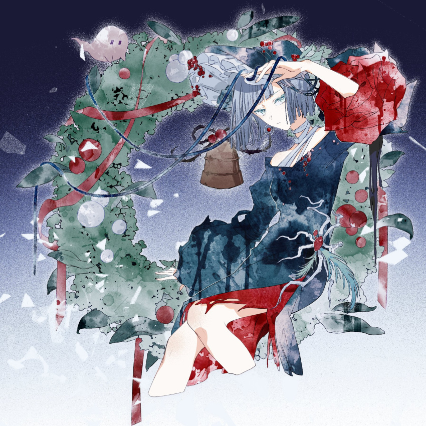 Safebooru - 1girl bare shoulders bell black dress black hat blue ...