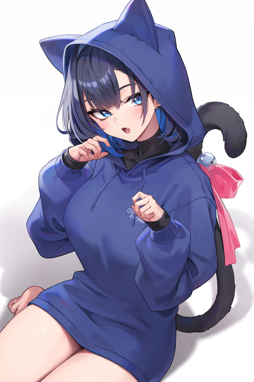 Safebooru - 1girl absurdres animal ears animal hood barefoot black ...