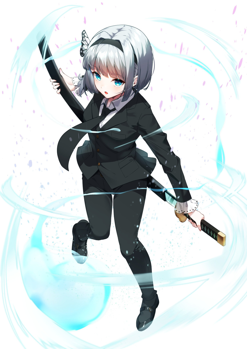 Safebooru - 1girl absurdres alternate costume ambasa aqua eyes black footwear black hairband ...