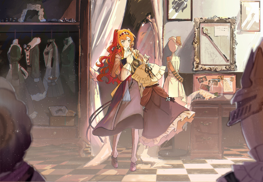 Safebooru - 1girl 7nosuke :o absurdres checkered floor checkered ...