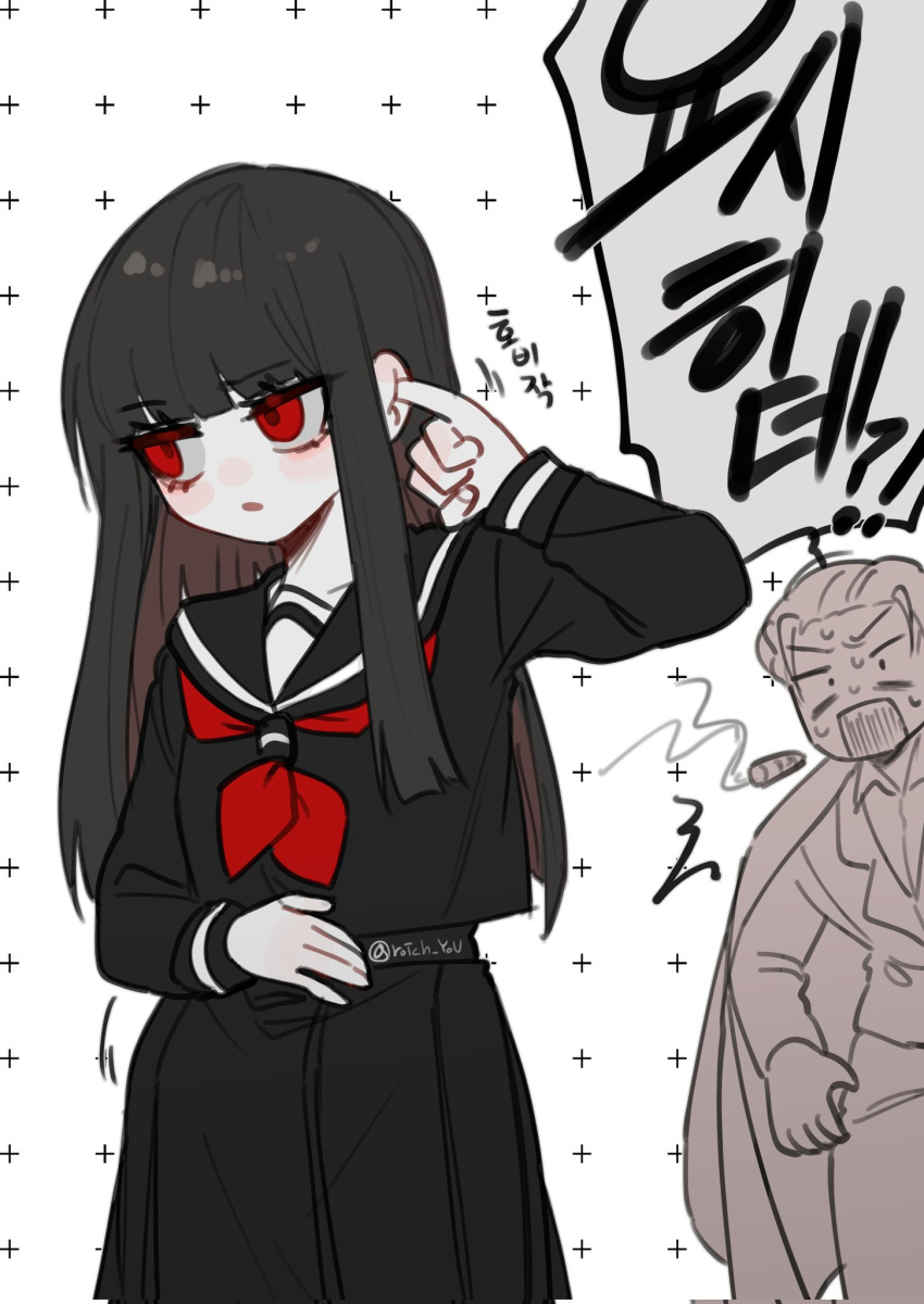 Safebooru - 1girl black serafuku commentary request hand on own stomach ...