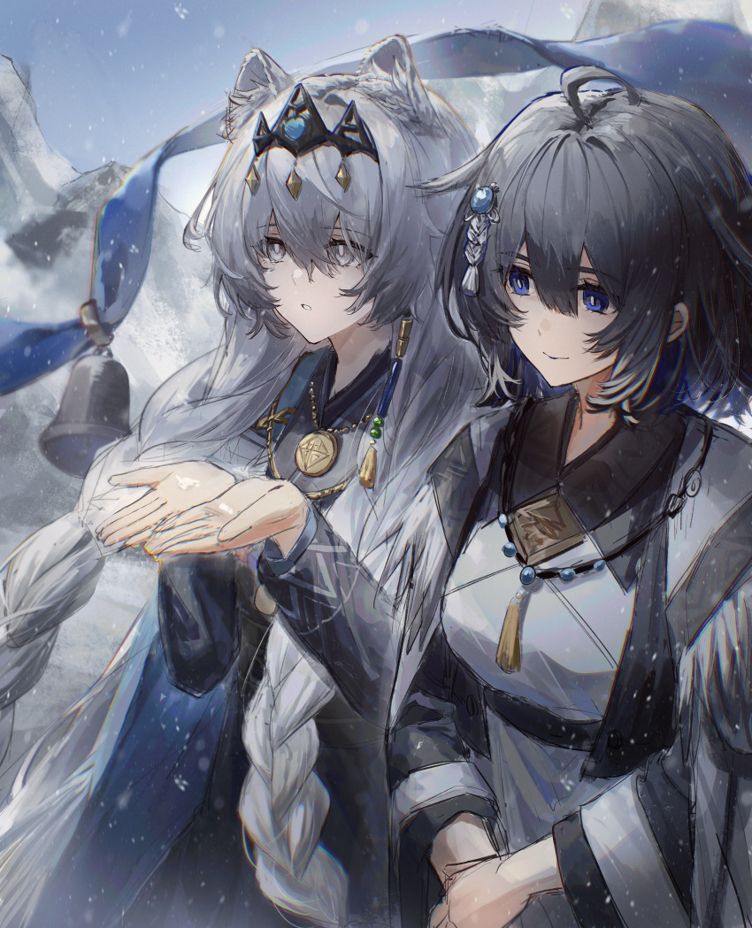 Safebooru - 2girls absurdres animal ear fluff arknights bell black hair ...