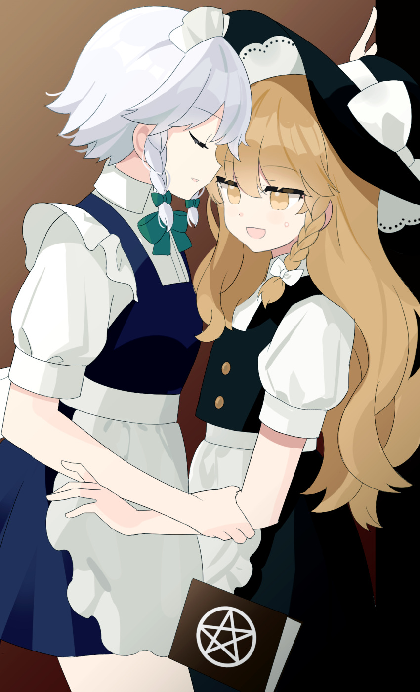 Safebooru - 2girls apron black hat black skirt black vest blonde hair ...