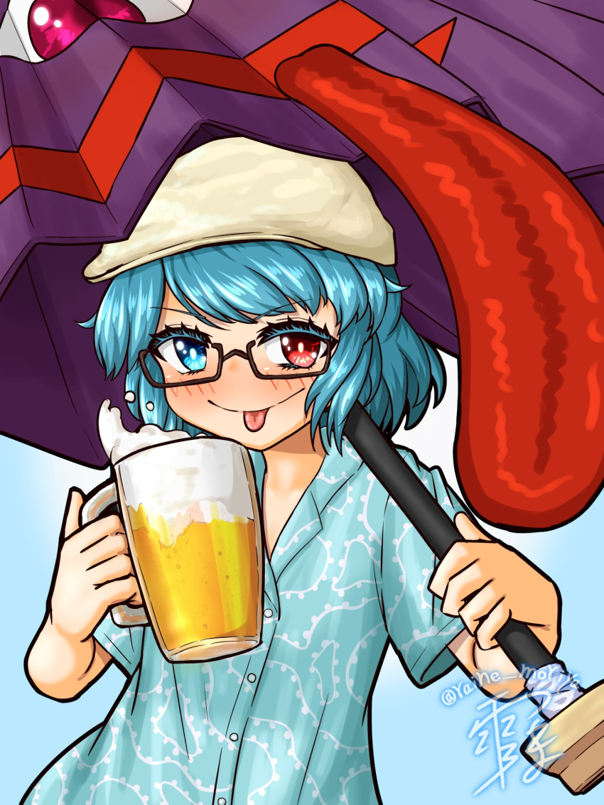 Safebooru - alcohol beer beer mug blue eyes blue hair blue shirt ...