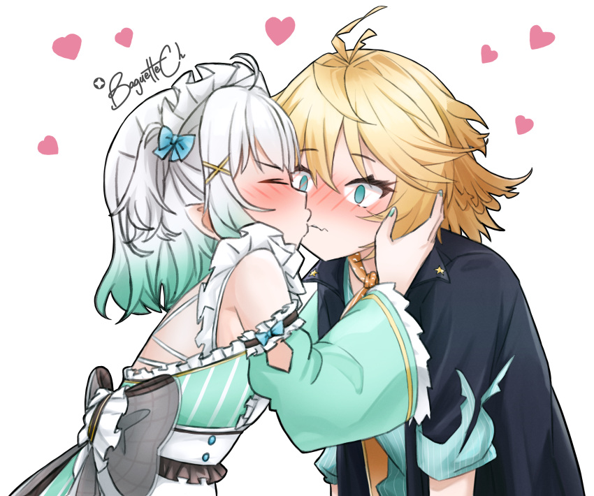 Safebooru - 2girls ahoge aqua dress aqua hair aqua nails baguette ...