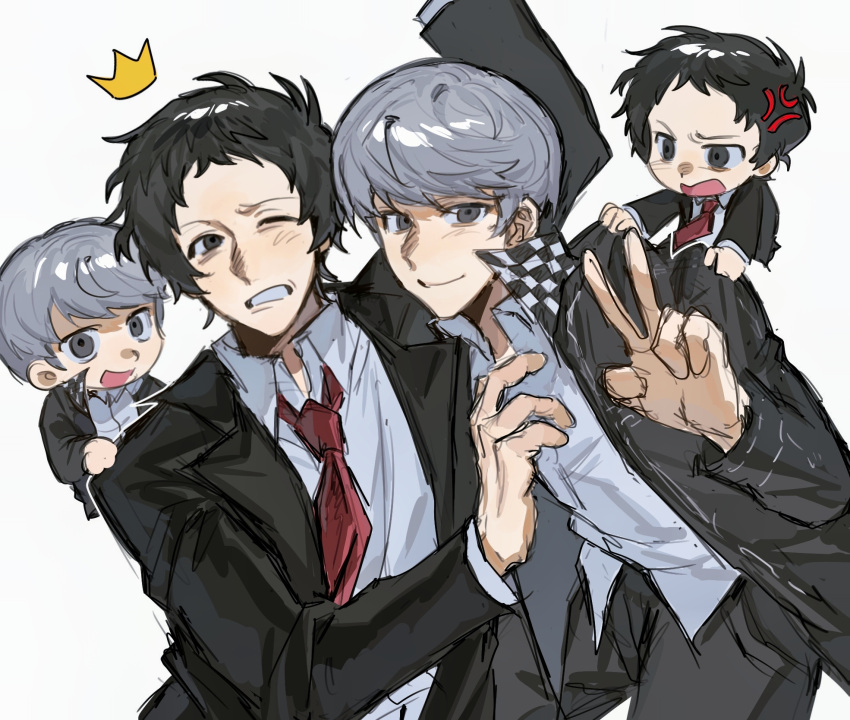 Safebooru - 2boys adachi tooru anger vein black hair black jacket ...