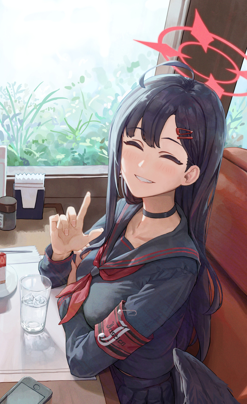 Safebooru - 1girl black choker black hair black sailor collar black serafuku black skirt blue ...