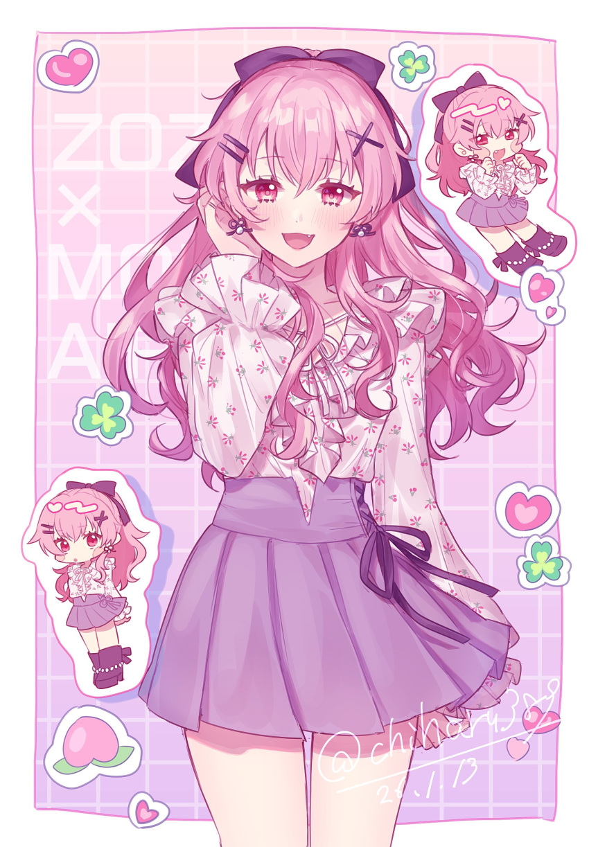 Safebooru - 1girl :d arm at side arms behind back black bow black ...