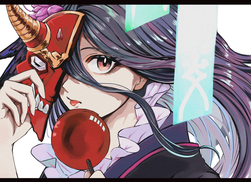 Safebooru - 1girl black hair brown eyes candy apple closed mouth ...