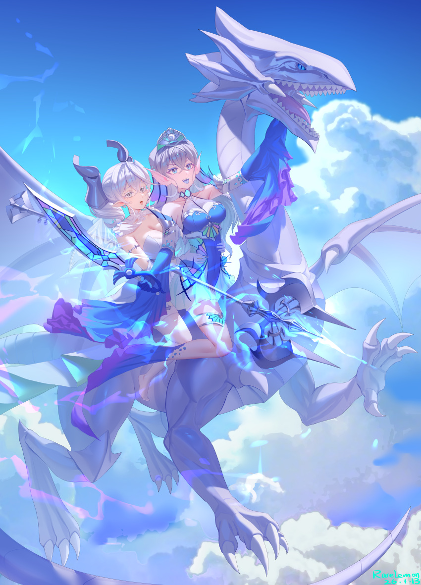 Safebooru - 2girls absurdres arm fins blue-eyes white dragon blue eyes ...