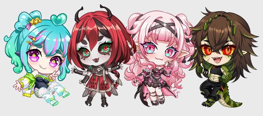Safebooru - 4girls :3 beri (beribug) black dress black gloves black ...