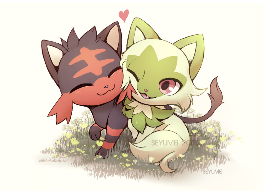 Safebooru - artist name closed eyes draggincat grass heart litten no ...