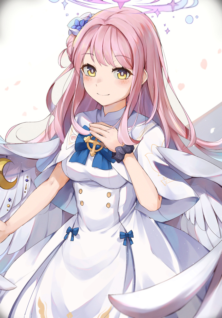 Safebooru - 1girl angel wings blue archive blush breasts capelet closed mouth dress feathered ...