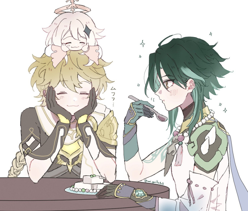 Safebooru - 1girl 2boys aether (genshin impact) arm tattoo armor artist ...