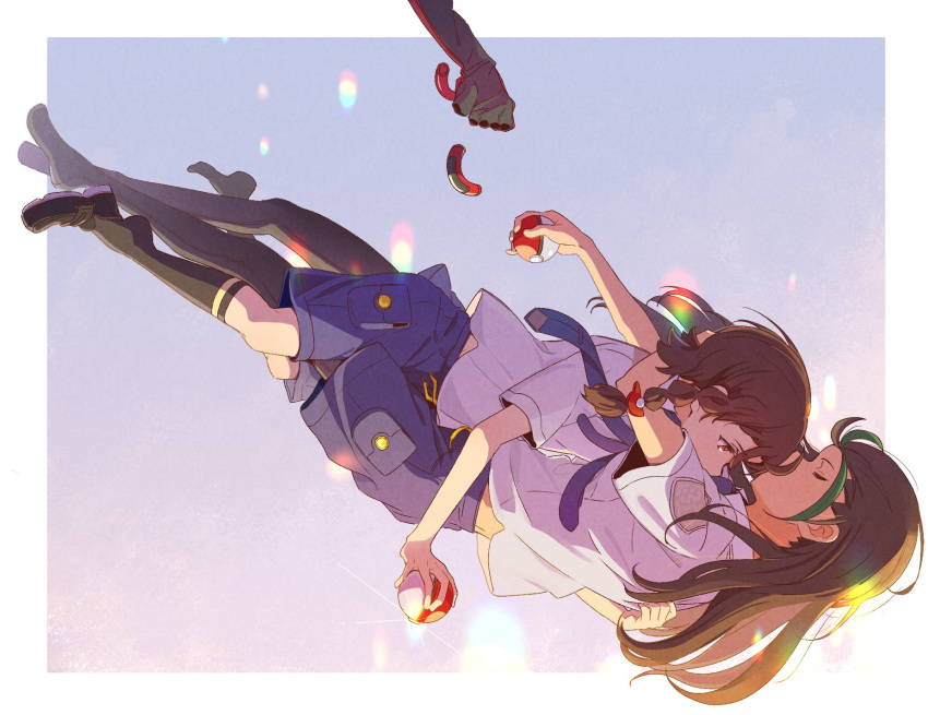 Safebooru - 2girls black hair braid brown hair closed eyes falling ...