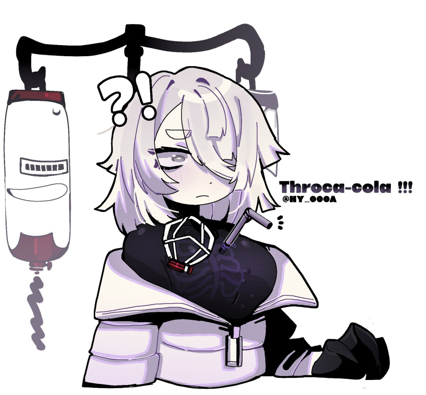Safebooru - !? 1girl breasts character name chibi claws down jacket ...