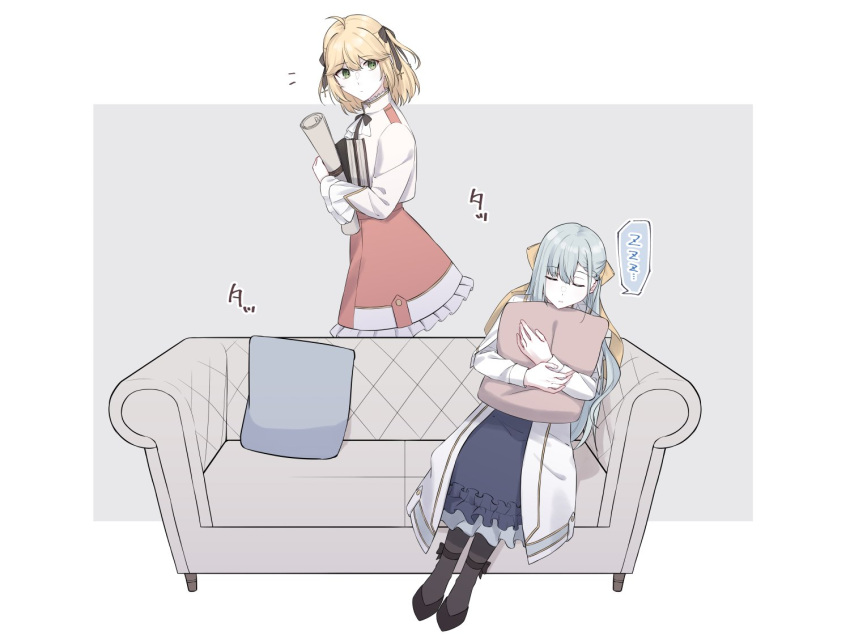 Safebooru - 2girls ahoge anisphia wynn palettia black pantyhose black ribbon blonde hair blue ...