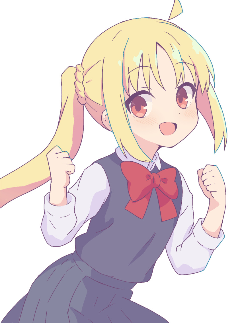 Safebooru - 1girl ahoge blonde hair blue skirt blue sweater vest blush bocchi the rock! bow ...
