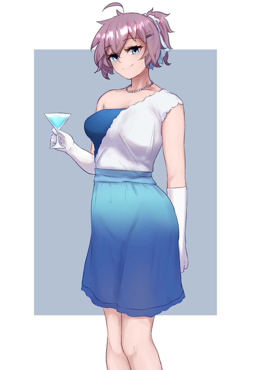 Safebooru - 1girl absurdres ahoge alternate costume aoba (kancolle) blue skirt commentary ...