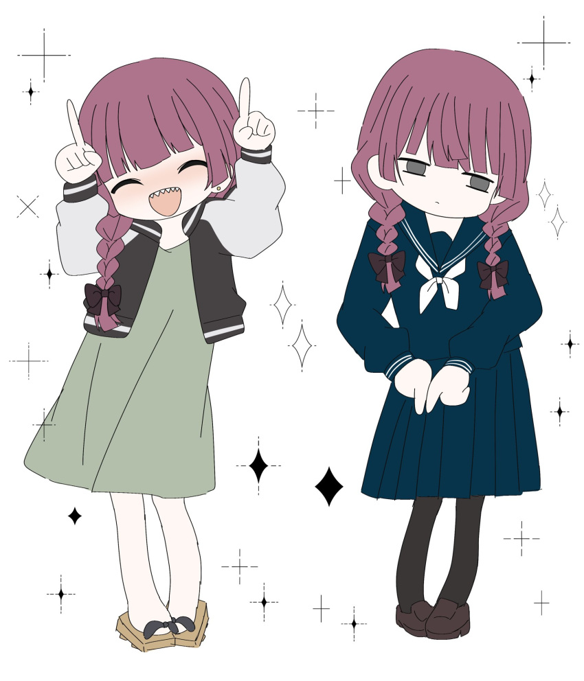 Safebooru - 2girls :d black bow black pantyhose blue shirt blunt bangs blush bocchi the rock ...