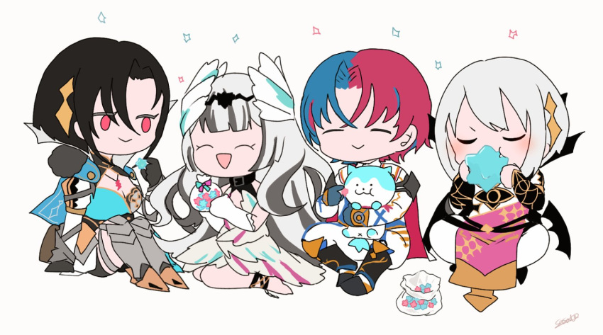 Safebooru - 2boys 2girls :d alear (fire emblem) alear (male) (fire emblem) black hair blue hair ...