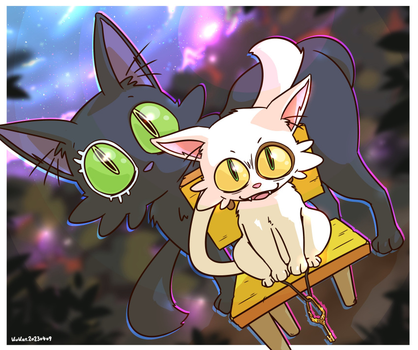 Safebooru - 2023 absurdres black cat cat chair colored sclera daijin (suzume) dated dutch angle ...