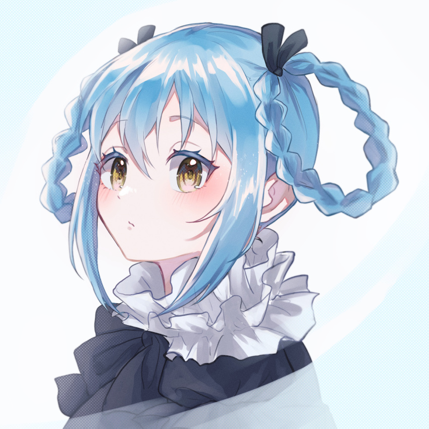 Safebooru - 1girl alternate hairstyle black bow black bowtie black ribbon blue hair blush bow ...