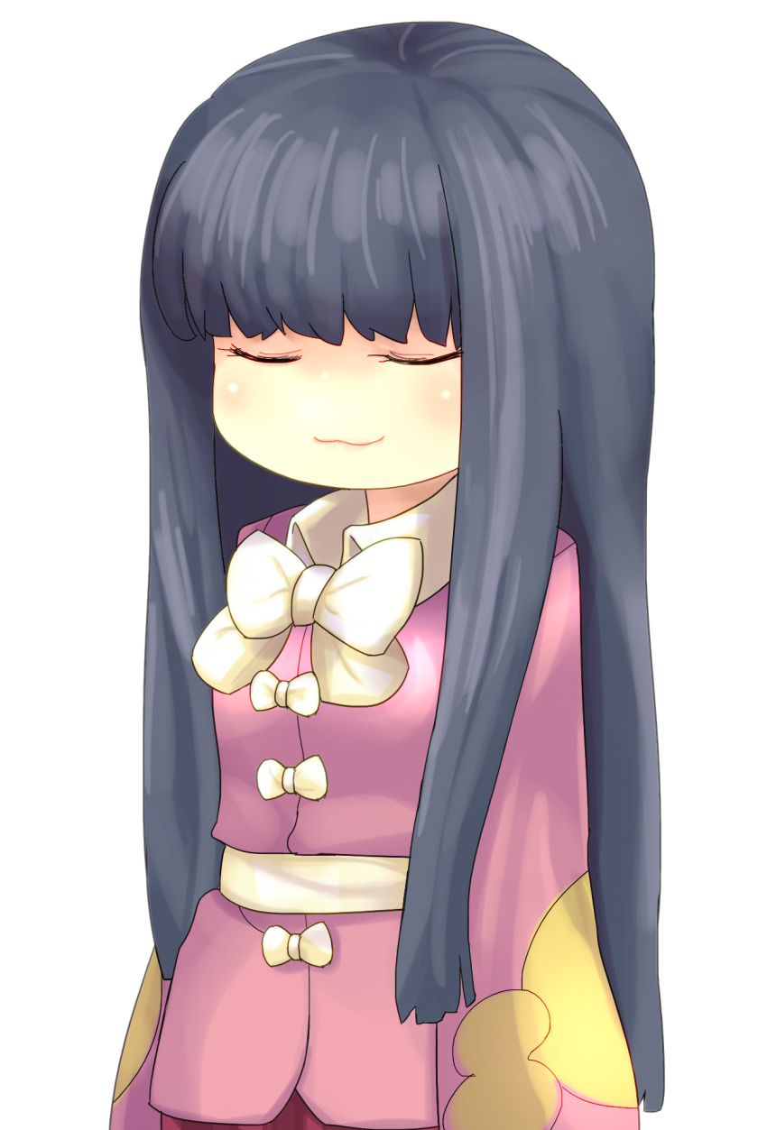 Safebooru - 1girl black hair blunt bangs blush bow bowtie closed eyes closed mouth collared ...