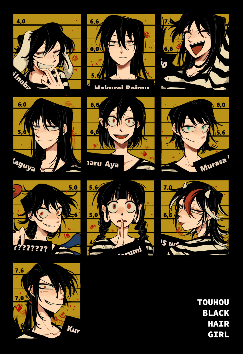 Safebooru - 6+girls :d absurdres alternate costume animal ears black shirt black wings blue eyes ...