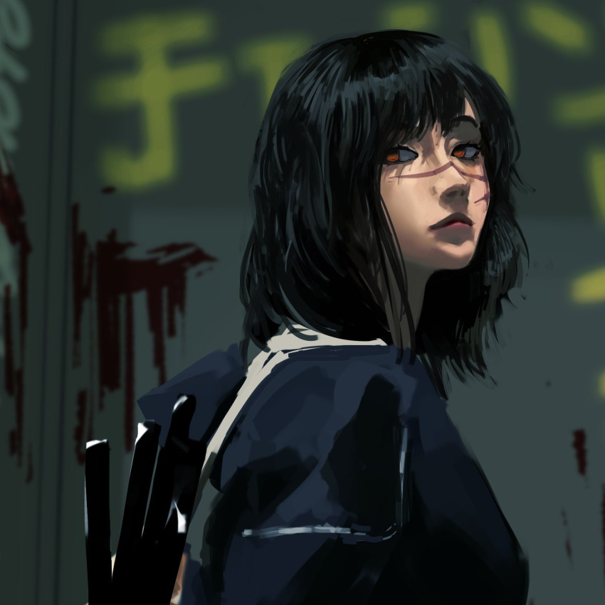 Safebooru - 1girl alternate hair length alternate hairstyle black hair blood blood splatter ...