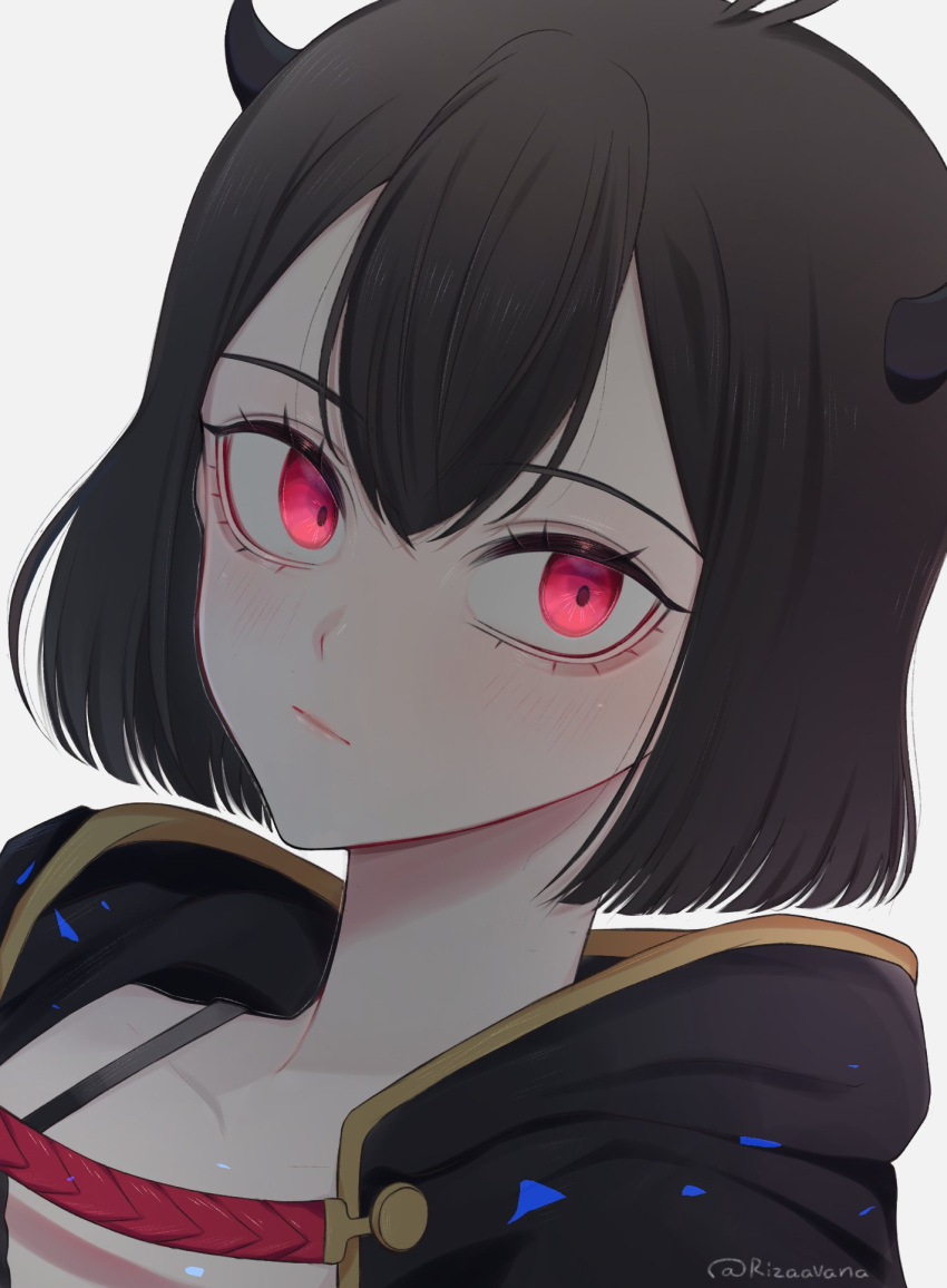 Safebooru - 1girl black capelet black clover black hair black horns bob cut capelet closed mouth ...
