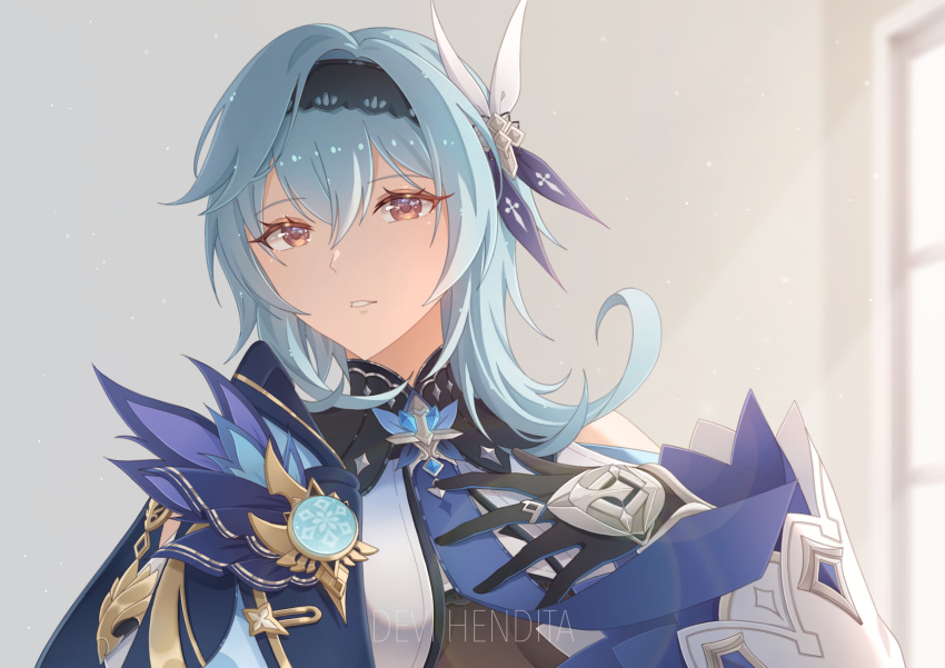 Safebooru - 1girl bare shoulders black gloves black hairband blue hair blue necktie brown eyes ...