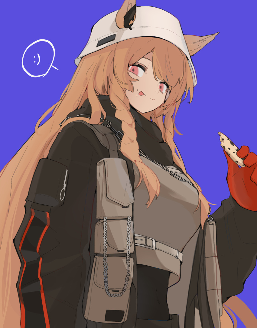 Safebooru - 1girl :p absurdres animal ear fluff animal ears arknights black jacket braid brown ...